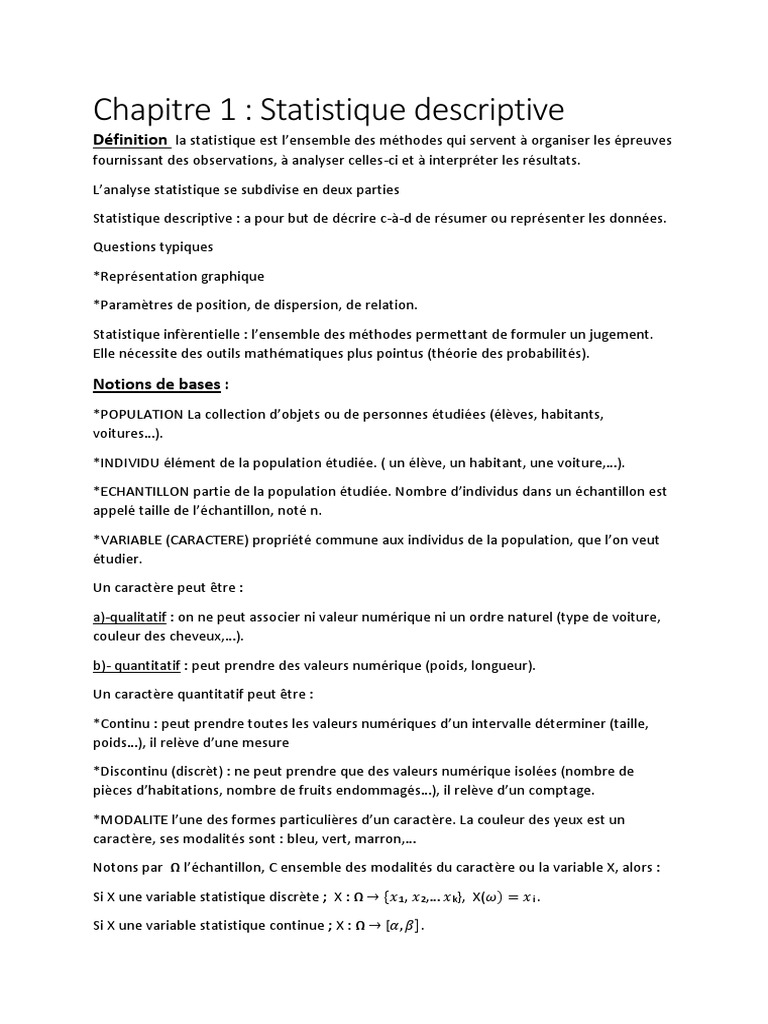 Chapitre 1 - L1 - INF - 22 - 23 | PDF | Statistiques | Statistique descriptive