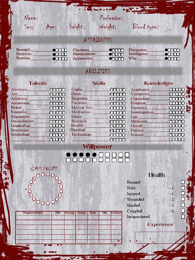 Zombie - Character - Sheet - Editable | PDF