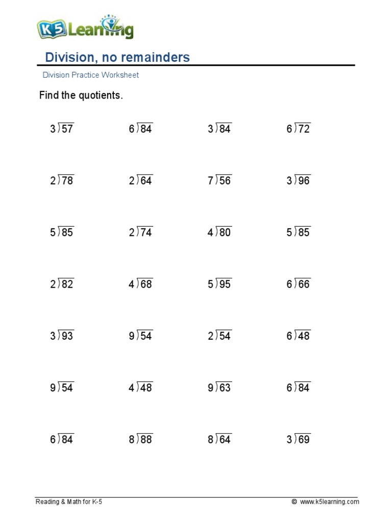 Short Division No Remainder 2x1 Digit B | PDF