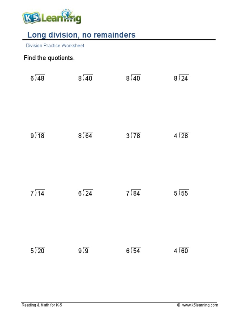 Long Division No Remainder 2x1 Digit B | PDF