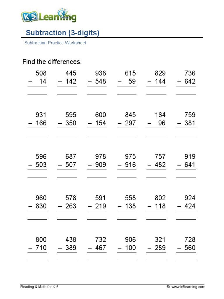 Subtract 3x3 Digit C PDF