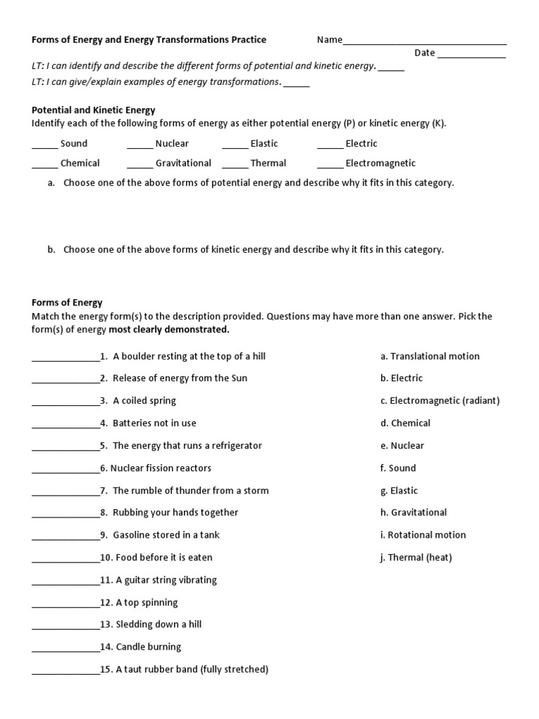 Energy Practice | PDF | Potential Energy | Physical Quantities