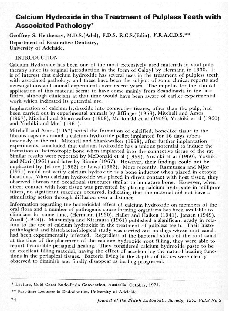 1975 Heithersay Calcium Hydroxide in the Treatment of Puipless Teeth ...