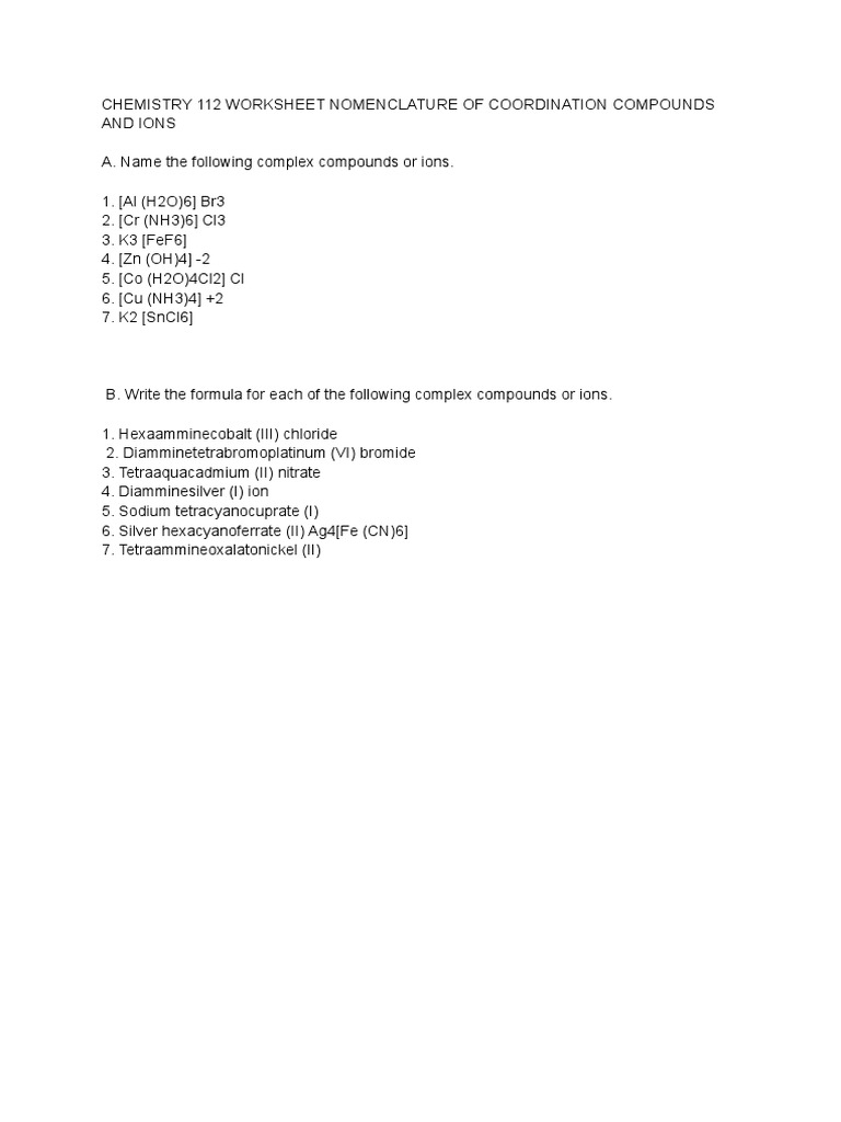 Nomenclature of Complexes | PDF
