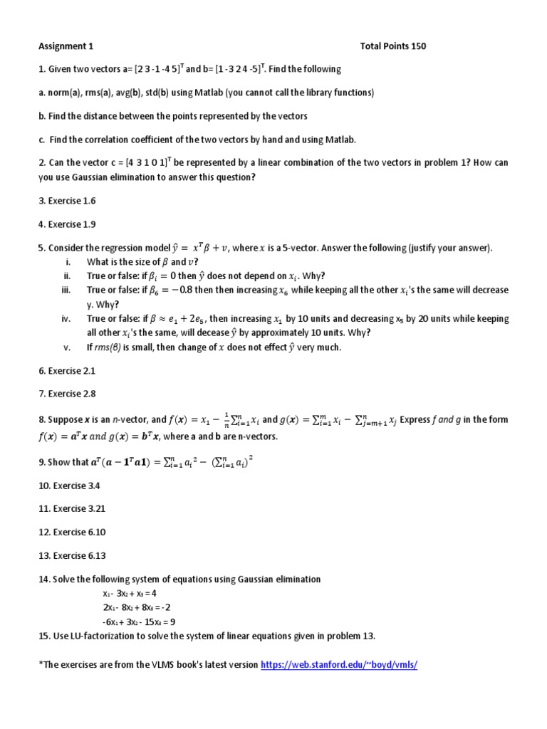 Assignment 1 Vectors Norms Matrices-Basics Cse317 | PDF Assignment 1 Vectors Norms Matrices-Basics Cse317 | PDF
