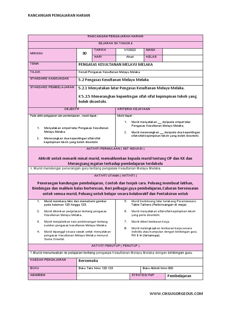 RPH Minggu 30 Sejarah THN 4 | PDF