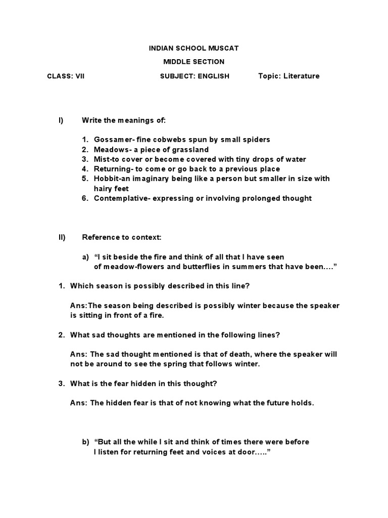 Class 7 - I Sit and Think | PDF