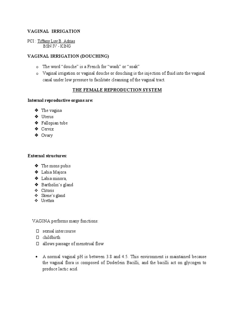 Vaginal Irrigation Handouts | PDF | Vagina | Human Reproduction