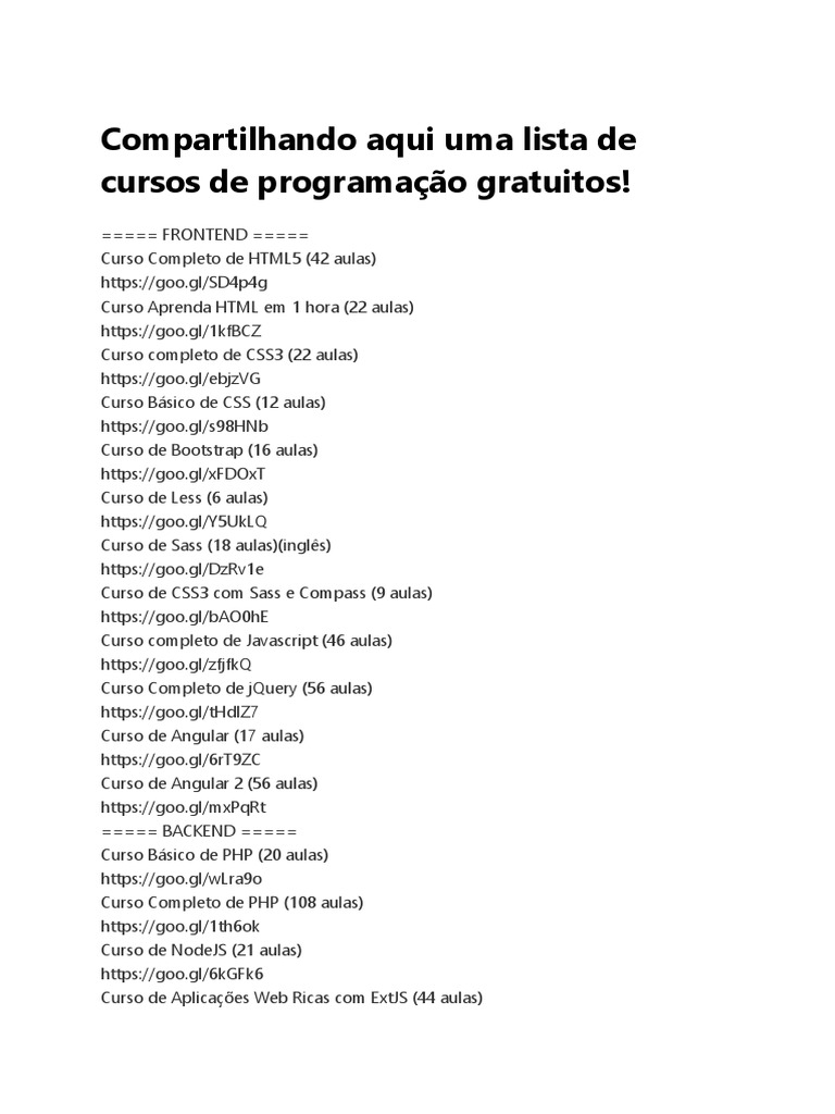 Lista de Cursos | Download grátis PDF | Aplicativo para celular | Drupal