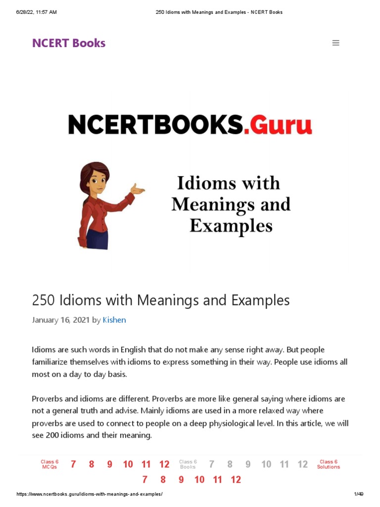 250 Idioms With Meanings and Examples - NCERT Books | PDF | Multiple ...