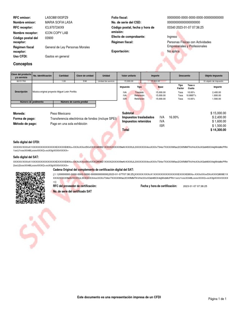 Documento de comprobante fiscal digital por internet (CFDI) que ...