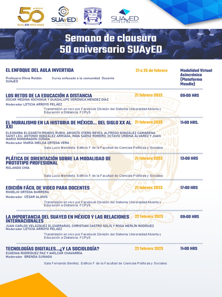 Programa 50 Aniversario SUAyED | PDF | Pedagogía | Tecnologia Educacional
