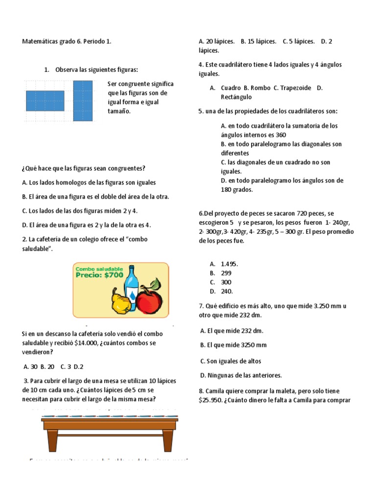 Matematicas 6 Icfes 2022 | PDF | Rectángulo | Matemática Elemental