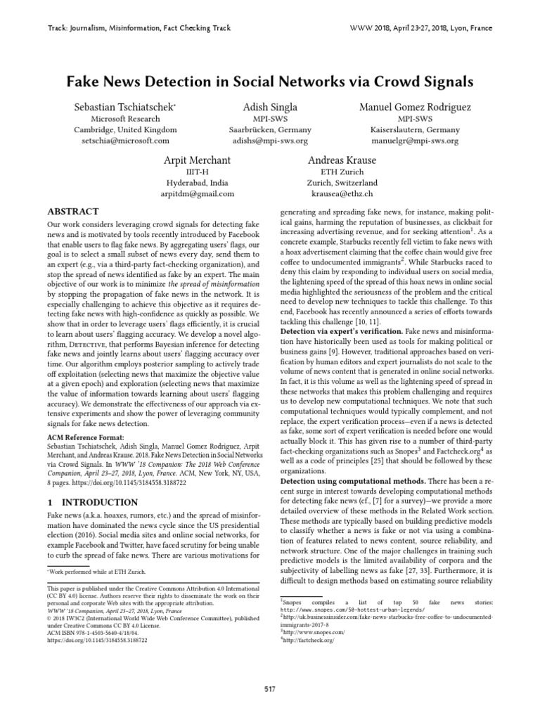 Fake News Detection In Social Networks Via Crowd Signal Pdf Social Media Popular Culture