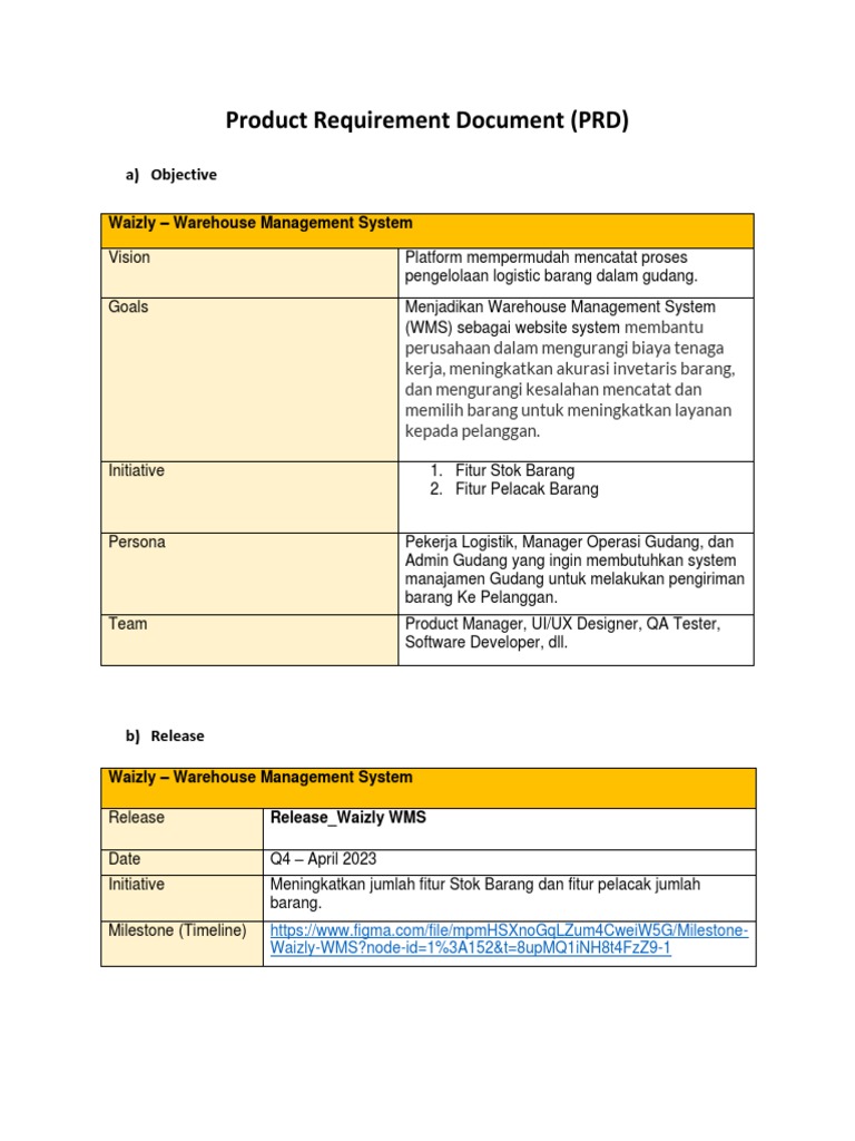 Dokumen Persyaratan Produk WMS Waizly | PDF