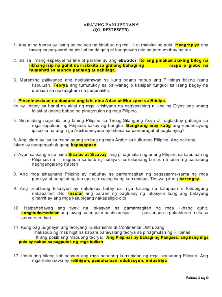 AP5 Q1 Reviewer | PDF