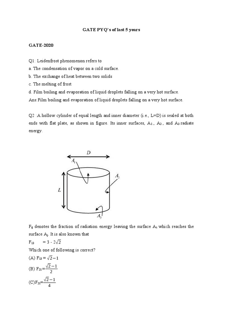 Gate Previous Year Questions | PDF | Heat Transfer | Thermal Insulation
