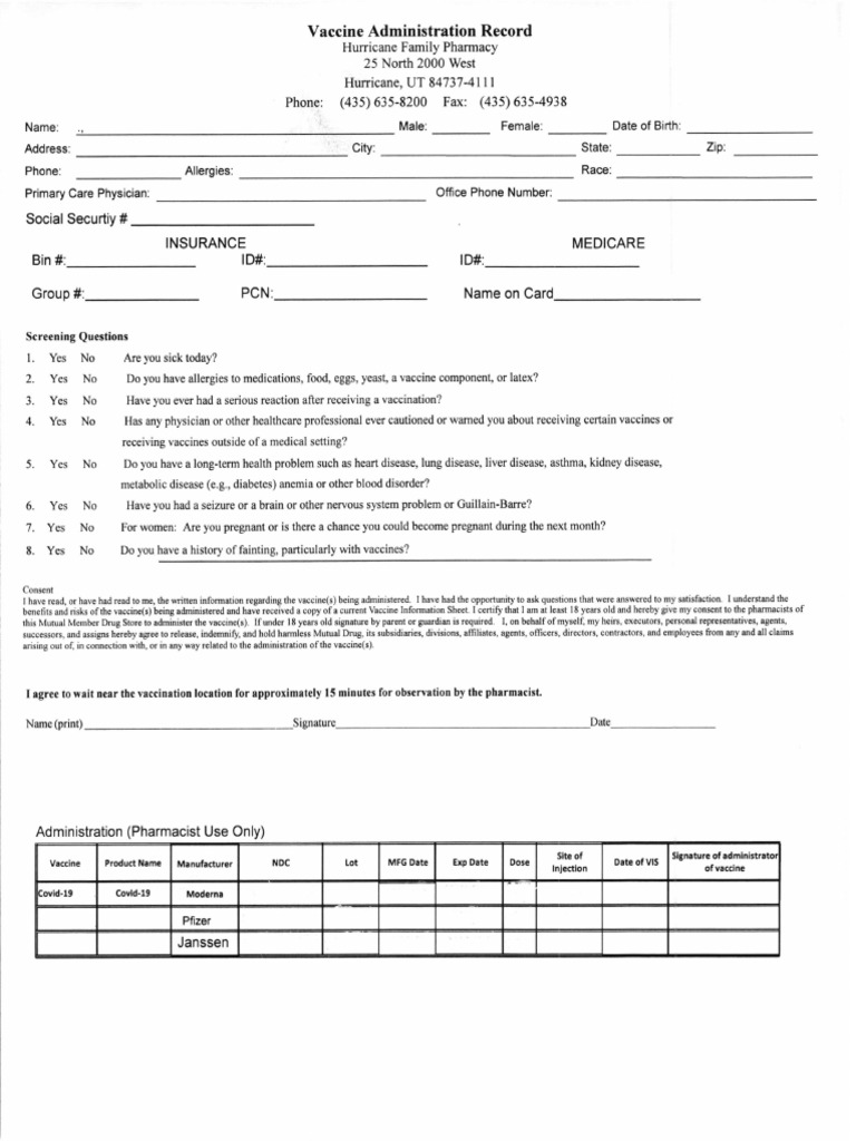 Blank COVID Vaccine Form 1 | PDF