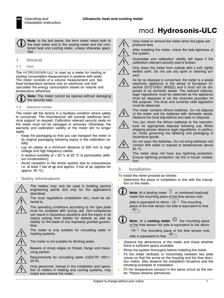 Hydrosonis-ULC Meter Installation Guide | PDF | Temperature | Heat
