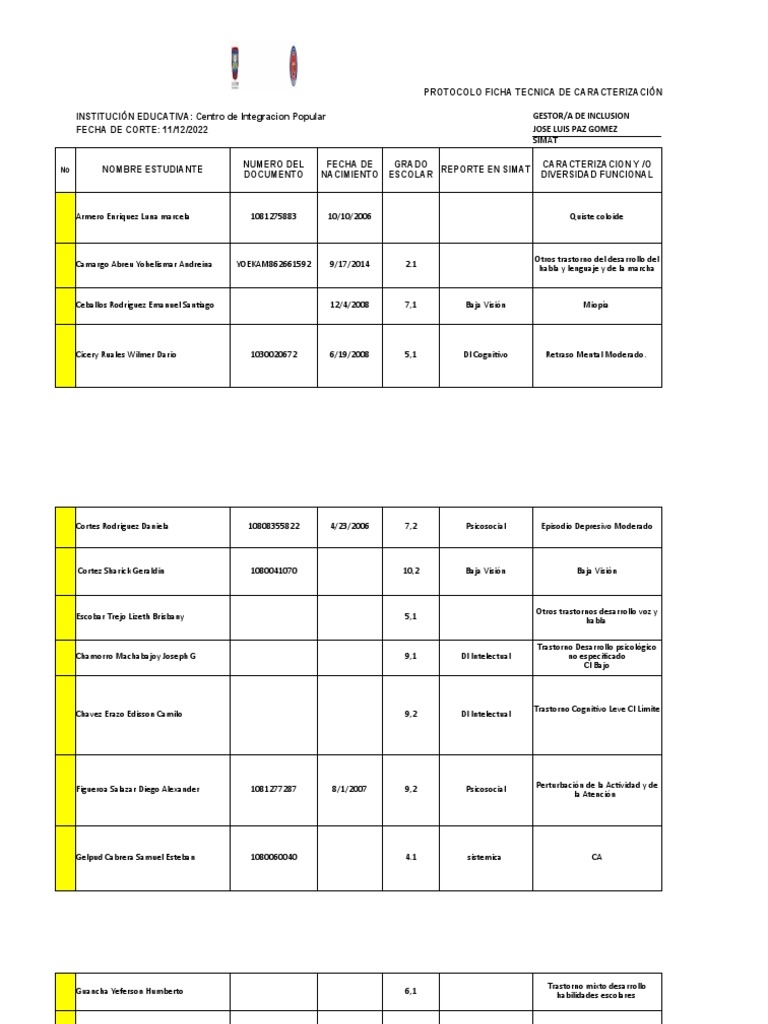 Cip Ficha de Caracterizacion Final 2022 | PDF | Discapacidad intelectual | Medicina CLINICA