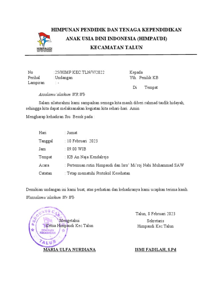 Undangan Himpaudi Rutin | PDF