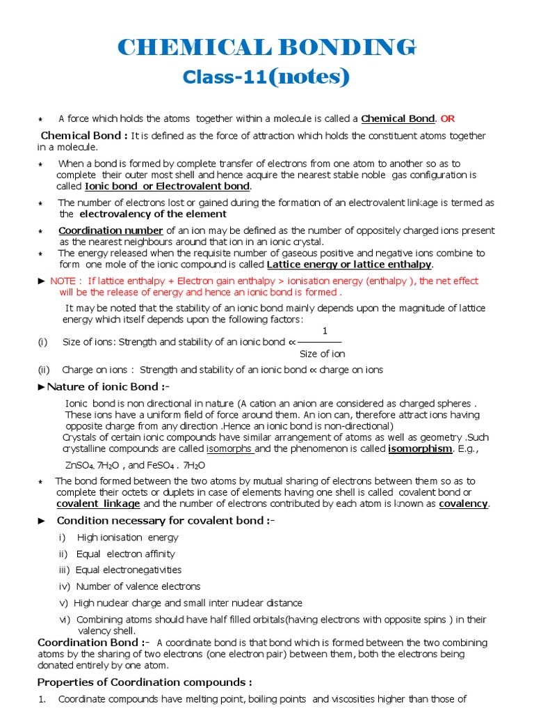 Chemical Bonding Notes | PDF