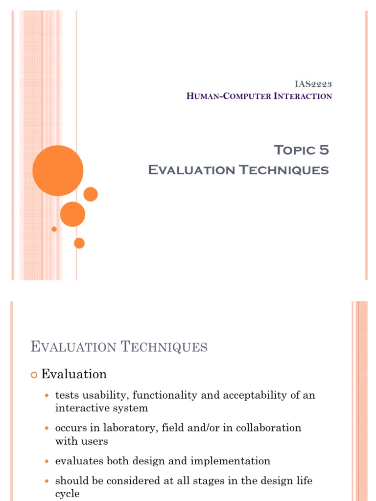 HCI-5 Evaluation Techniques | PDF | Usability | Experiment
