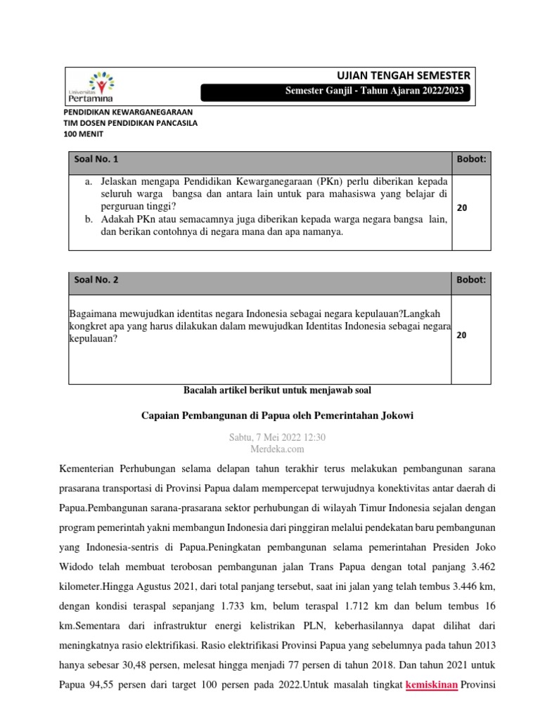 Revisi Soal UTS 22-1 Kewarganegaraan | PDF