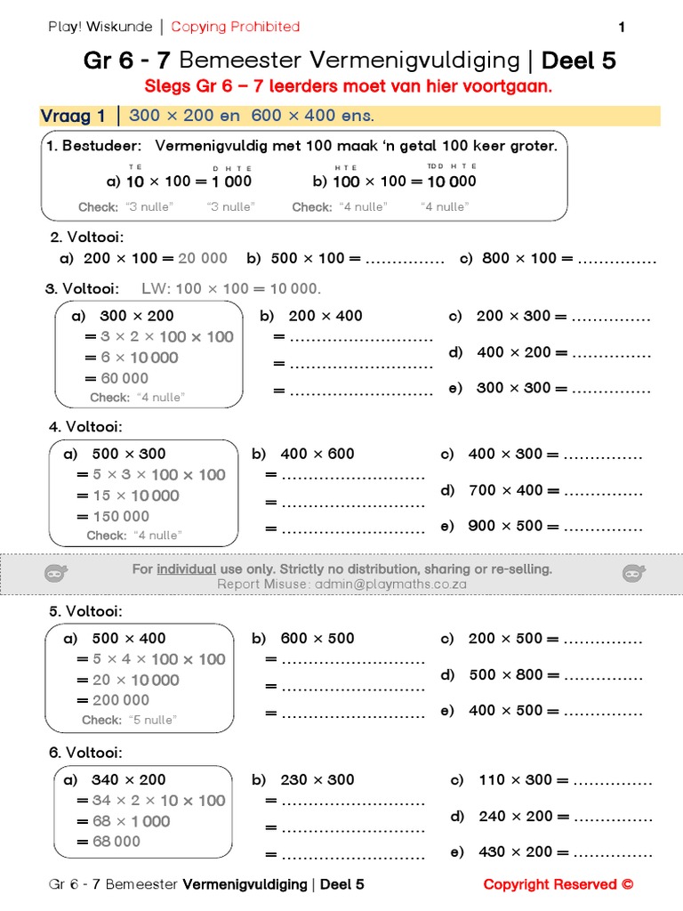 GR 6 - 7 Bemeester Vermenigvuldiging Deel 5 | PDF