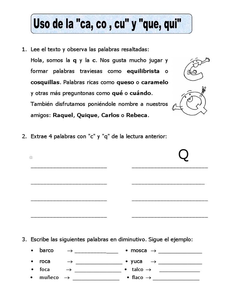 Ficha de Uso de La CA Co Cu y Que Qui para Segundo de Primaria | PDF