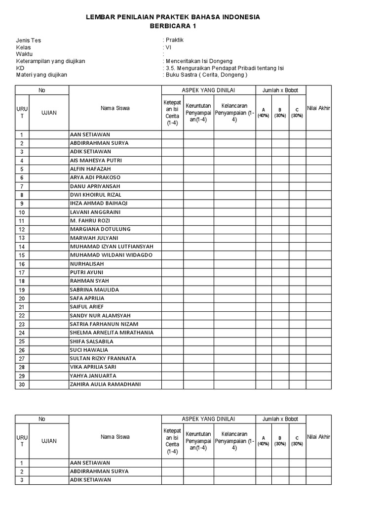 Lembar Penilaian Praktek Bin | PDF