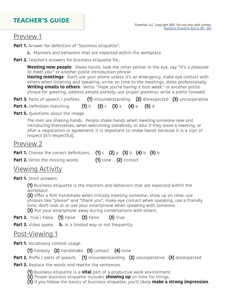 Businessetiquettebasics Teacherguide | PDF | Etiquette | Cognitive Science