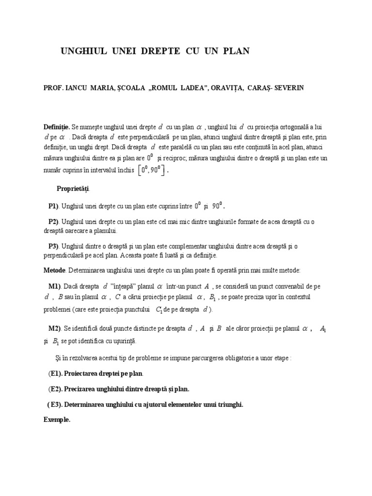 Unghiul Unei Drepte Cu Un Plan: D D D D D | PDF