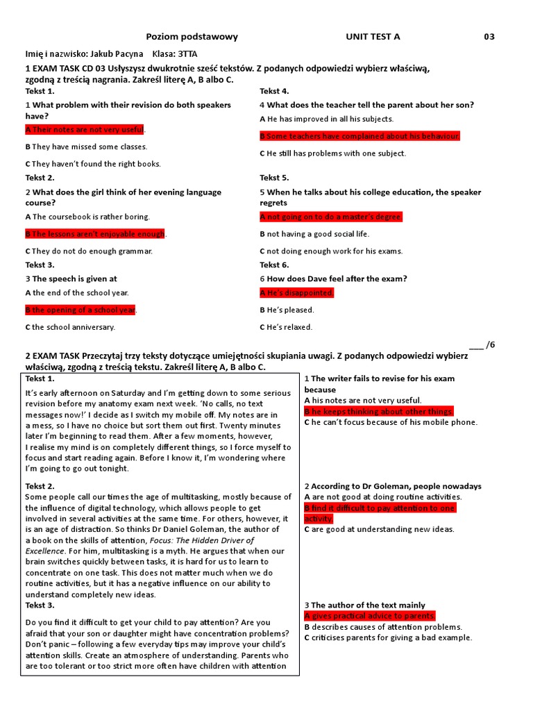 Angielski | PDF | Attention | Teachers