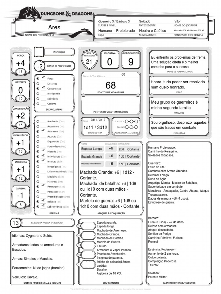 Ficha Ares | PDF | Espada