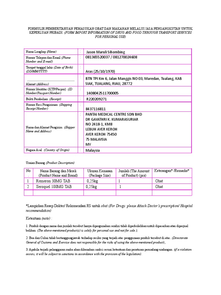 Formulir Penggunaan Obat Dan Makanan | PDF