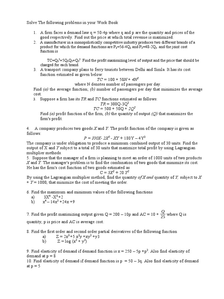 Assignment 1 Differentiation | PDF | Demand | Profit (Economics)