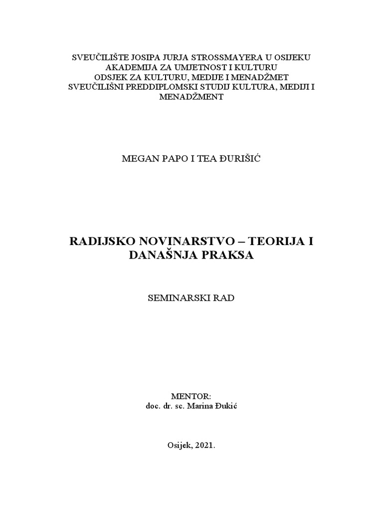 Radijsko Novinarstvo - Teorija I Današnja Praksa | PDF