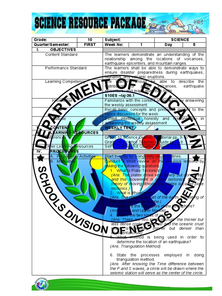 G10 - 1QTR - Week1 - Day5 Pabalinas | PDF | Seismology | Plate Tectonics