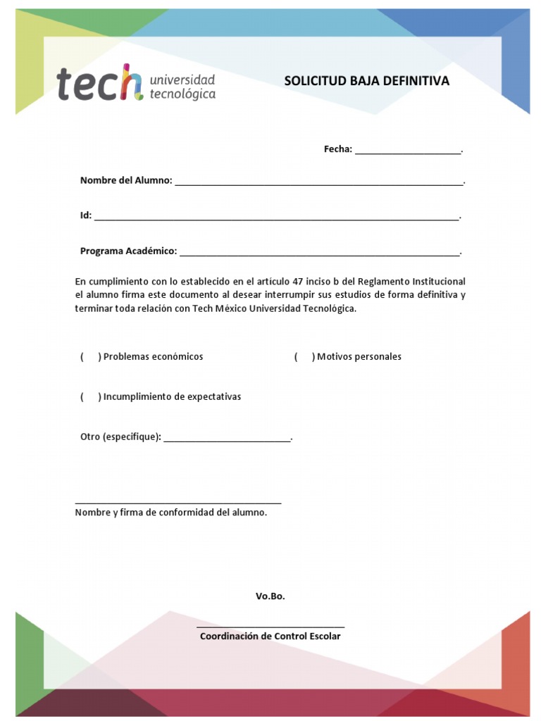 Solicitud de Baja Definitiva | PDF