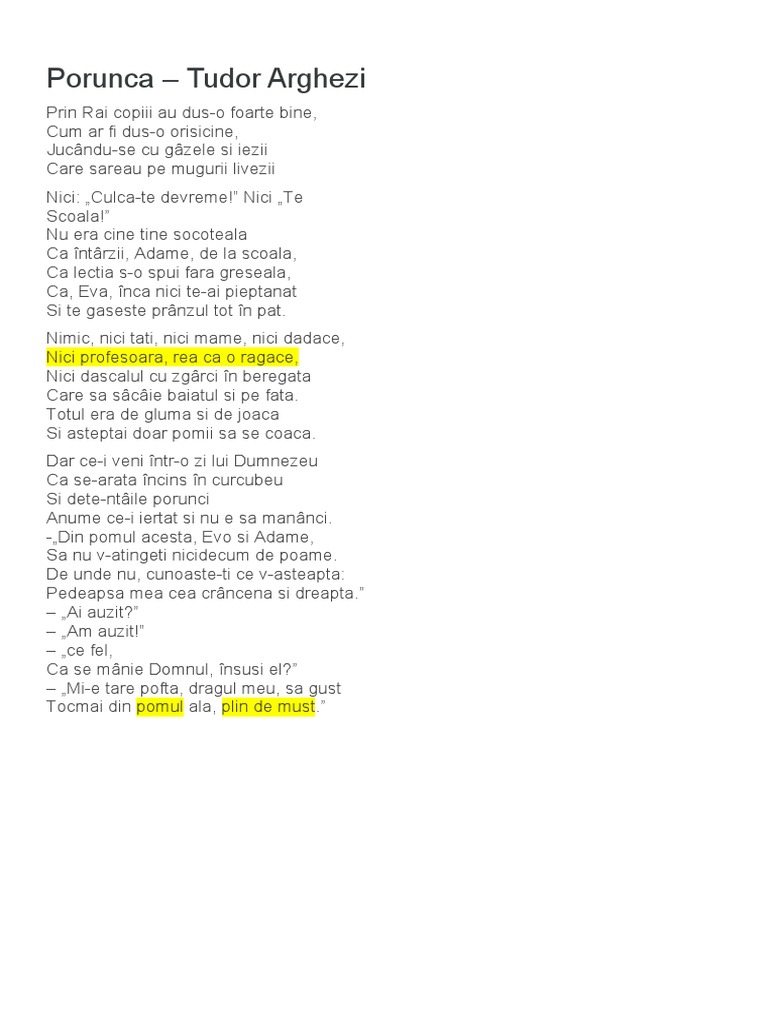 Porunca Tudor Arghezi | PDF