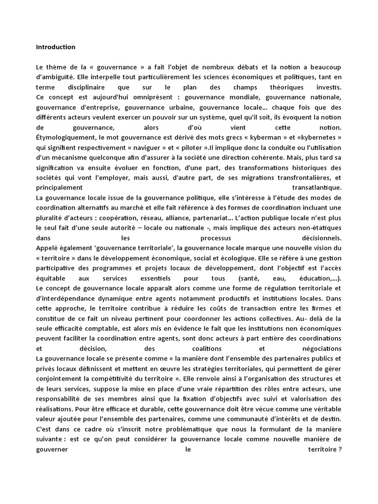 Acteurs de la gouvernance locale | PDF | Gouvernance | Développement ...