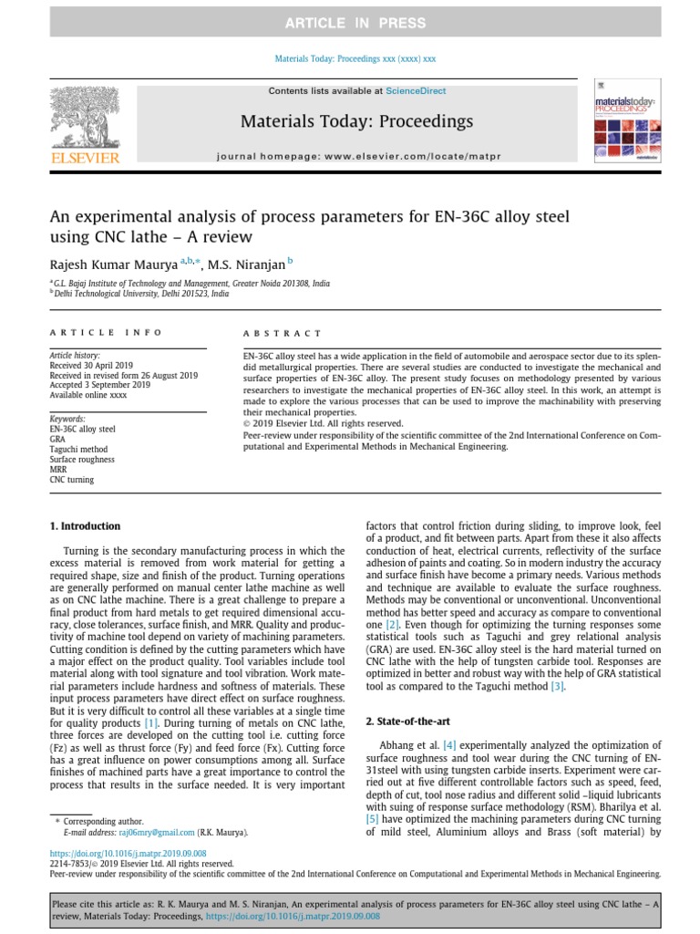 An Experimental Analysis of Process Parameters For EN-36C Alloy Steel ...