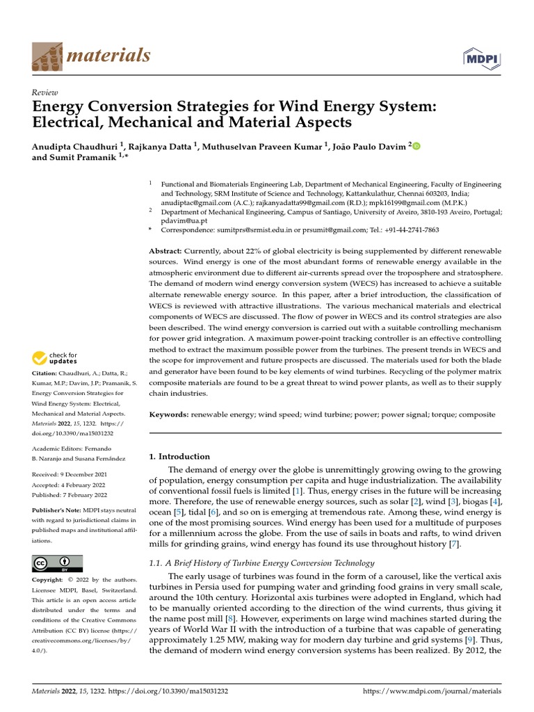 Energy Conversion Strategies For Wind Energy System Electrical, Mechanical and Material Aspects ...