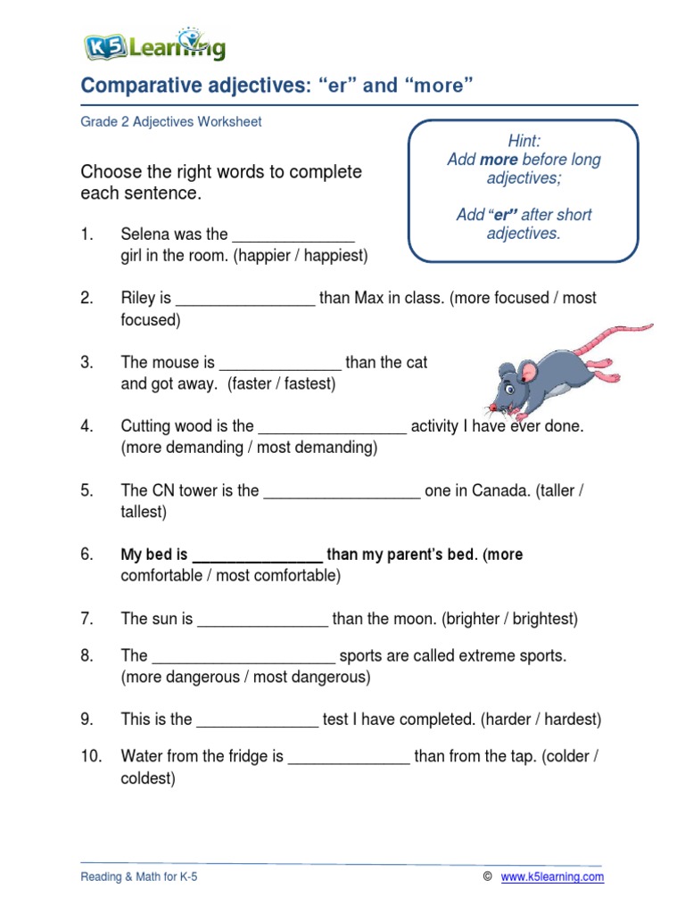 Grade 2 Comparative Adjectives C | PDF
