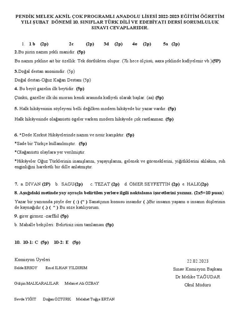 10 Edebiyat Soumluluk Cevaplar Melek Aknil - Kopya2 | PDF