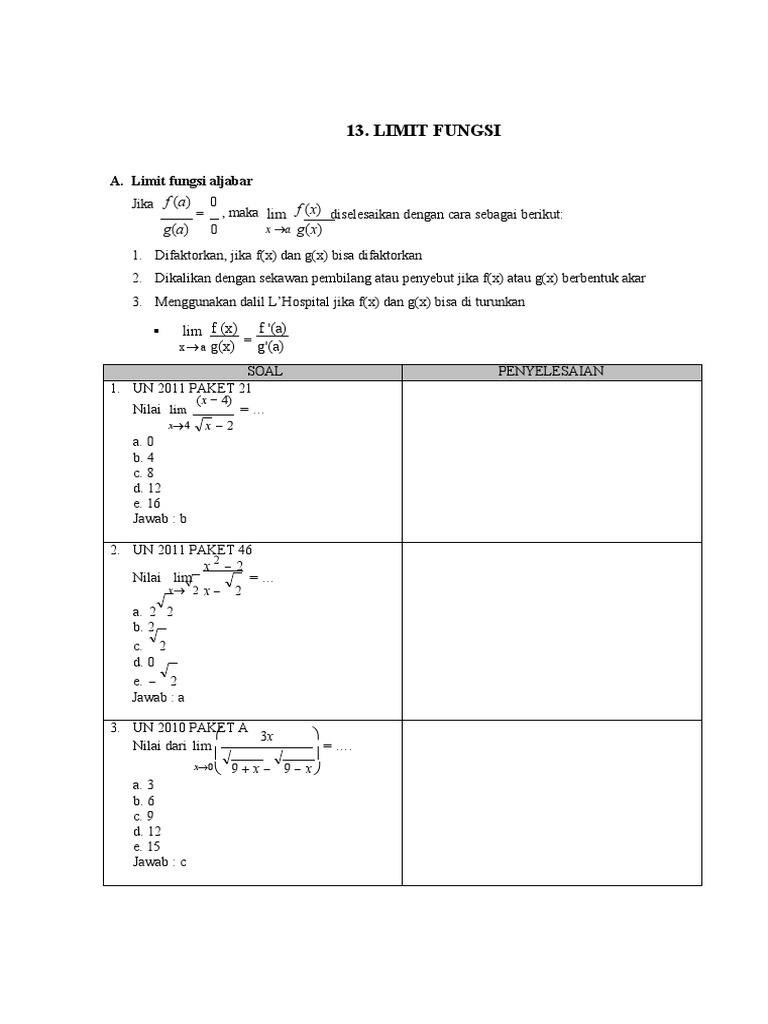 Limit Fungsi Aljabar dan Trigonometri | PDF
