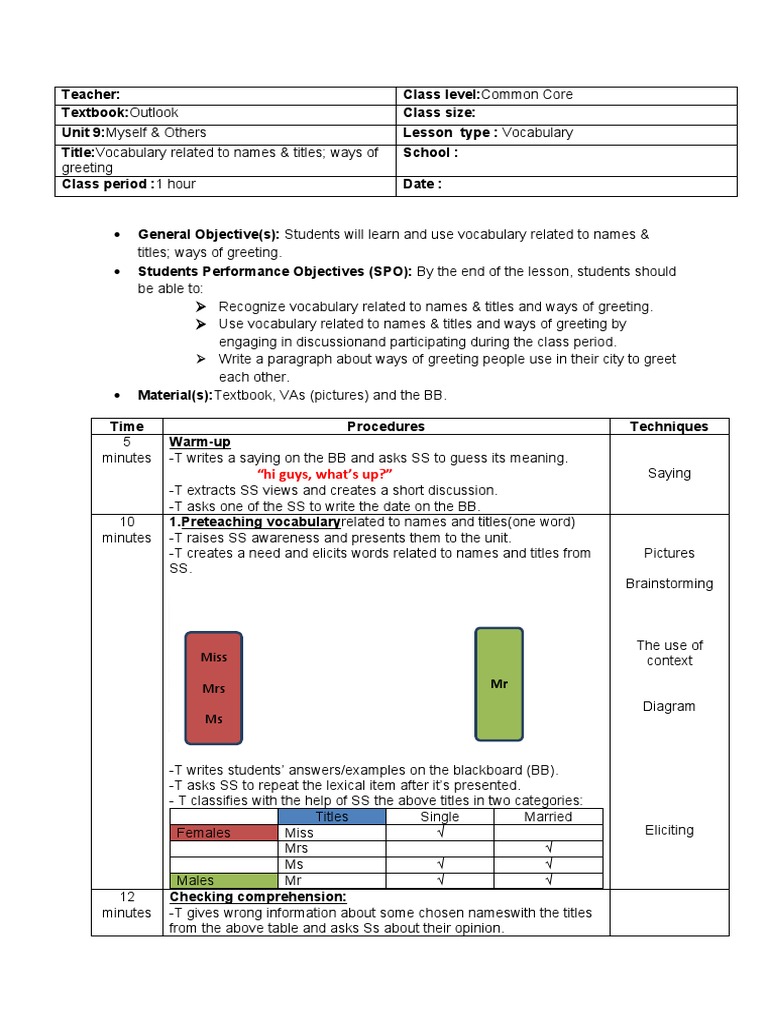 1 - UNit 1, VOC Lesson Plan C.C | Download Free PDF | Behavior Modification | Learning