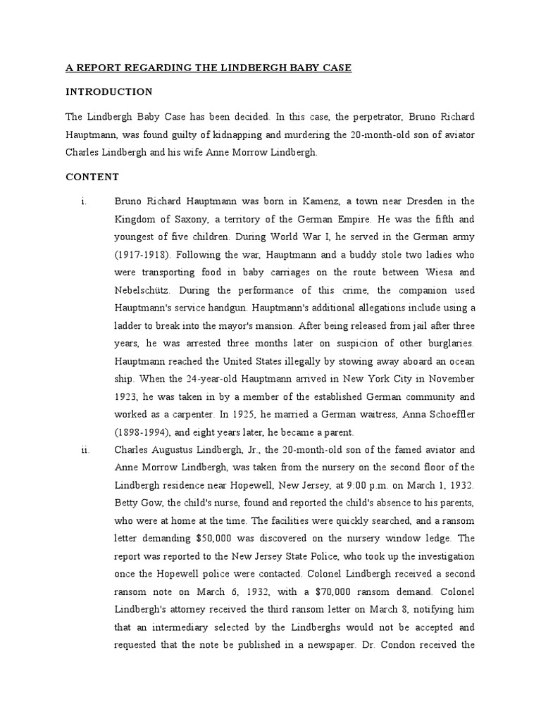 A Report Regarding The Lindbergh Baby Case | PDF | Crimes | Crime ...