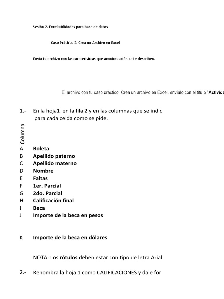 Caso Practico 2S2 Crea Un Archivo en Excel | PDF | Microsoft Excel | Informática
